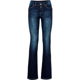 bonprix Damen bonprix Bootcut-Jeans &raquo;Bootcut Jeans Mid Waist, Stretch&laquo; Regular Fit, mit Teilungsnaht an der Vorderseite blau 36, N-Gr