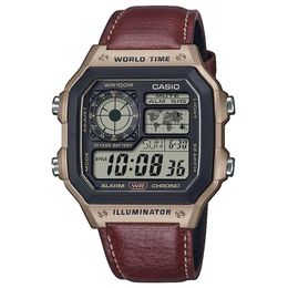 Casio Herrenuhr Digital mit Lederband Anthrazit / Braun | Gr.: onesize