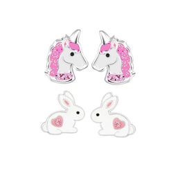 schmuck23 Ohrstecker Set Hase Einhorn 925 Silber | Gr.: onesize
