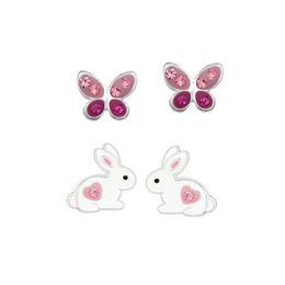 schmuck23 Ohrstecker Set Hase und Schmetterling 925 Silber | Gr.: onesize