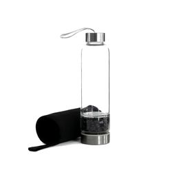 Intirilife Trinkflasche Wasserflasche mit Heilsteinen in Schwarzer Obsidian | Gr.: onesize