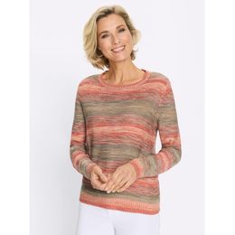 Sieh an! Rundhals-Pullover in camel-apricot-geringelt | Gr.: 38
