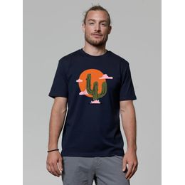 wat? Apparel T-Shirt Kaktus im Sonnenuntergang in Dunkelblau | Gr.: 52
