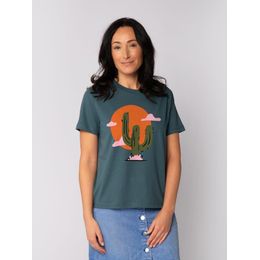wat? Apparel T-Shirt Kaktus im Sonnenuntergang in Petrol | Gr.: 42