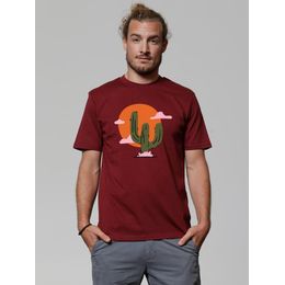 wat? Apparel T-Shirt Kaktus im Sonnenuntergang in Weinrot | Gr.: 54
