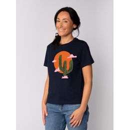 wat? Apparel T-Shirt Kaktus im Sonnenuntergang in Dunkelblau | Gr.: 42