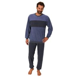 Normann Frottee langarm Schlafanzug Pyjama B&uuml;ndchen - 81303 in blau | Gr.: 50