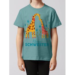 wat? Apparel T-Shirt GIraffe Kleine Schwester in Teal Monstera | Gr.: 152-164