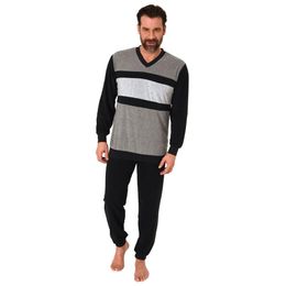 Normann Frottee langarm Schlafanzug Pyjama B&uuml;ndchen - 81294 in anthrazit | Gr.: 64/66