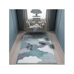 KADIMA DESIGN Teppich Kinder Kurzflor Wolken Polypropylen Kinderzimmer in Blau | Gr.: 120 x 170 cm