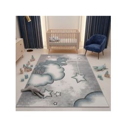 KADIMA DESIGN Kinderteppich B&auml;r Polypropylen saugroboter Kurzflor Kinderzimmer in Blau | Gr.: rund: 120 cm &Oslash;