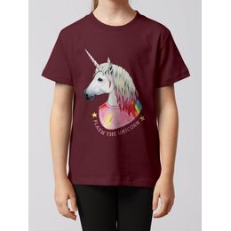 wat? Apparel T-Shirt Flash, the unicorn in Weinrot | Gr.: 110/116