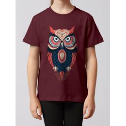 wat? Apparel T-Shirt Colorful Owl in Weinrot | Gr.: 152-164