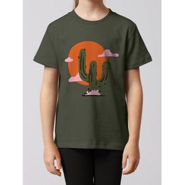 wat? Apparel T-Shirt Kaktus im Sonnenuntergang in Khaki | Gr.: 122/128