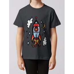 wat? Apparel T-Shirt Illustration Rakete in Grau | Gr.: 134-146