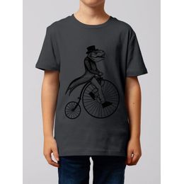 wat? Apparel T-Shirt T-Rex auf Fahrrad in Grau | Gr.: 110/116