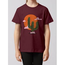 wat? Apparel T-Shirt Kaktus im Sonnenuntergang in Weinrot | Gr.: 134-146