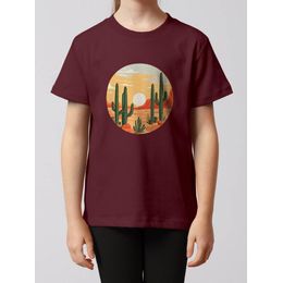 wat? Apparel T-Shirt Sonnenuntergang in der W&uuml;ste in Weinrot | Gr.: 134-146