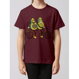 wat? Apparel T-Shirt Avocado Fahrrad in Weinrot | Gr.: 152-164