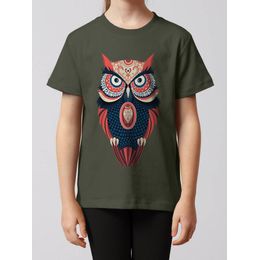 wat? Apparel T-Shirt Colorful Owl in Khaki | Gr.: 152-164