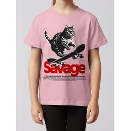 wat? Apparel T-Shirt Savage Cat in Rosa | Gr.: 98/104