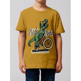 wat? Apparel T-Shirt T-Rex Fahrrad in Ocker | Gr.: 152-164