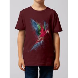 wat? Apparel T-Shirt Papagei in Weinrot | Gr.: 134-146