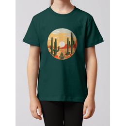 wat? Apparel T-Shirt Sonnenuntergang in der W&uuml;ste in Dunkelgr&uuml;n | Gr.: 98/104