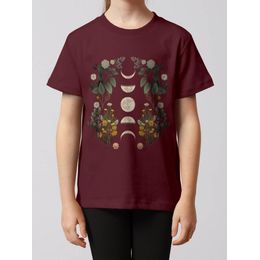 wat? Apparel T-Shirt Moonphases & Flowers in Weinrot | Gr.: 134-146