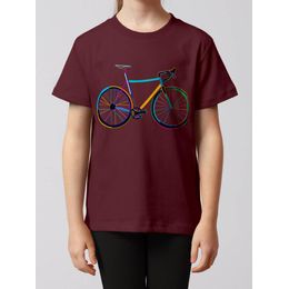 wat? Apparel T-Shirt Fahrrad by night in Weinrot | Gr.: 152-164