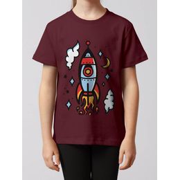 wat? Apparel T-Shirt Illustration Rakete in Weinrot | Gr.: 134-146