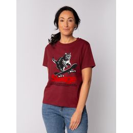 wat? Apparel T-Shirt Savage Cat in Weinrot | Gr.: 42