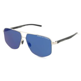Porsche Design P8943 | Herren-Sonnenbrille | Fassung: Vollrand, Quadratisch, Metall, Grau Hell | Glasfarbe: Blau Spiegel Blau