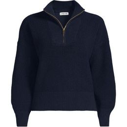 LANDS' END Stehkragenpullover mit Rei&szlig;verschluss DRIFTER, Damen,  Blau, Baumwolle, by Lands' End