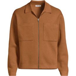 LANDS' END Feinstrick-Cardigan mit Rei&szlig;verschluss, Herren,  Braun, Baumwolle, by Lands' End