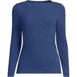 LANDS' END Rippstrick-Shirt mit U-Boot-Ausschnitt, Damen,  Blau, Elasthan/Baumwoll-Mischung/Polyester-Mischung, by Lands' End