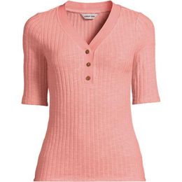 LANDS' END Rippstrick-Henleyshirt mit halblangen &Auml;rmeln, Damen,  Pink, Elasthan/Baumwoll-Mischung/Polyester-Mischung, by Lands' End