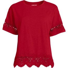 LANDS' END Flammgarn-Shirt mit Bord&uuml;ren, Damen,  Rot, Baumwolle, by Lands' End