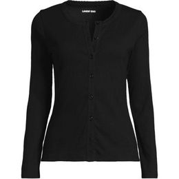 LANDS' END Rippshirt mit durchgehender Knopfreihe, Damen,  Schwarz, Elasthan/Baumwoll-Mischung, by Lands' End