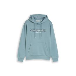 Tom Tailor Denim Herren Hoodie Sweatshirt mit Print, blau, Uni, Gr. M