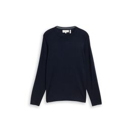 Tom Tailor Herren Basic Strickpullover mit Rundhalsausschnitt, blau, Uni, Gr. XL