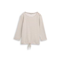 Tom Tailor Damen Langarmshirt mit Knopf-Details, beige, Gestreift, Gr. S