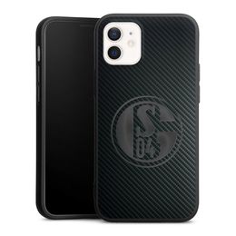 DeinDesign iPhone 12 mini Handy Premium Silikon H&uuml;lle Handyh&uuml;lle schwarz Case Fc Schalke 04 Metallic Look Carbon Silikon Premium Case