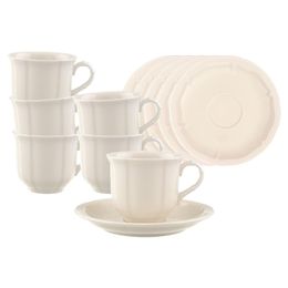 Villeroy & Boch Tasse VILLEROY & BOCH "Kaffeetassen mit Untertassen Manoir 120 ml 6er Set wei&szlig;", wei&szlig;, Porzellan, Trinkgef&auml;&szlig;e, Tasse
