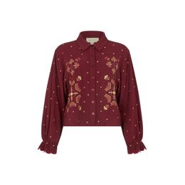 Hemdbluse RAFFYA "Penny Boxy Embroidered Shirt Damen", Damen, Gr. 36, lila, 70% Viskose, 30% Leinen, Blusen Hemdbluse