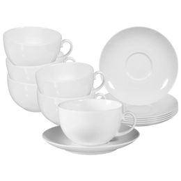 Tasse Seltmann Weiden "Milchkaffeetassen mit Untertassen Rondo/Liane 0,35 l 6er Set wei&szlig;", wei&szlig;, 12 tlg., Porzellan, Trinkgef&auml;&szlig;e, Tasse