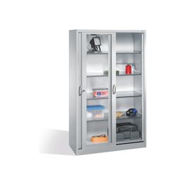 C+P Werkzeugschrank mit Sichtfenster-Schiebet&uuml;ren, 4 B&ouml;den, H1950xB1200xT500mm Front Lichtgrau Korpus Lichtgrau ; C + P M&ouml;belsysteme (2059-055|S10032)