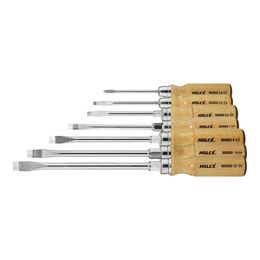 HOLEX Schraubendreher-Satz mit Holzheft 7-teilig aus Chrom-Vanadium-Stahl mattverchromt mit Schlitz-/Kreuzschlitz-Klingen und Holzgriff f&uuml;r Schrauben, 660810 7)