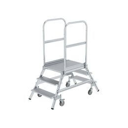 MUNK Aluminium-Podestleiter beidseitig begehbar Aluminium geriffelt 3 Stufen (050203)