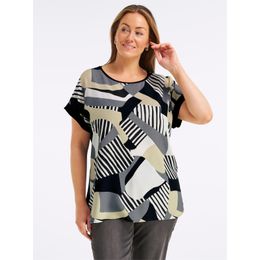 sheego Gro&szlig;e Gr&ouml;&szlig;en Blusenshirt mit Grafikprint vorn, schwarz-grau-bedruckt, Gr&ouml;&szlig;e 48/50 - Damen